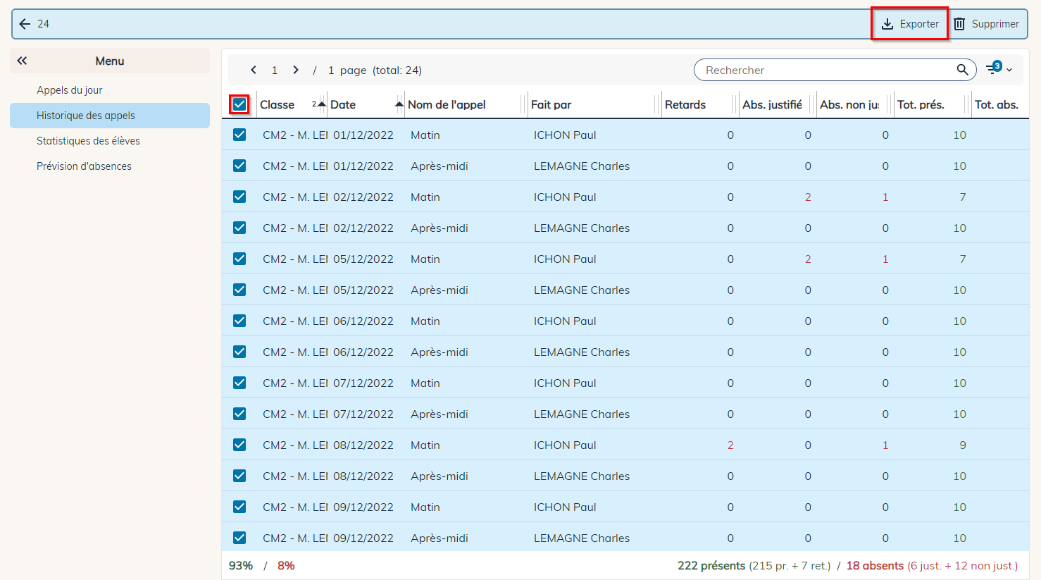 Exporter les appels – Blog laclasse.com