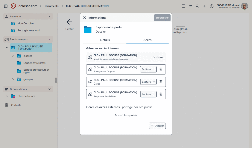Espace documents – partager un fichier ou un dossier – Blog laclasse.com