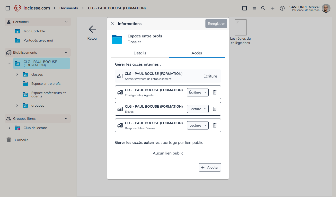 Espace documents – partager un fichier ou un dossier – Blog laclasse.com